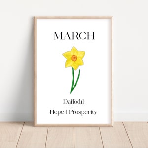March Daffodil Birth Flower Print, Birthday Flower A4 Wall Art, Flower ...