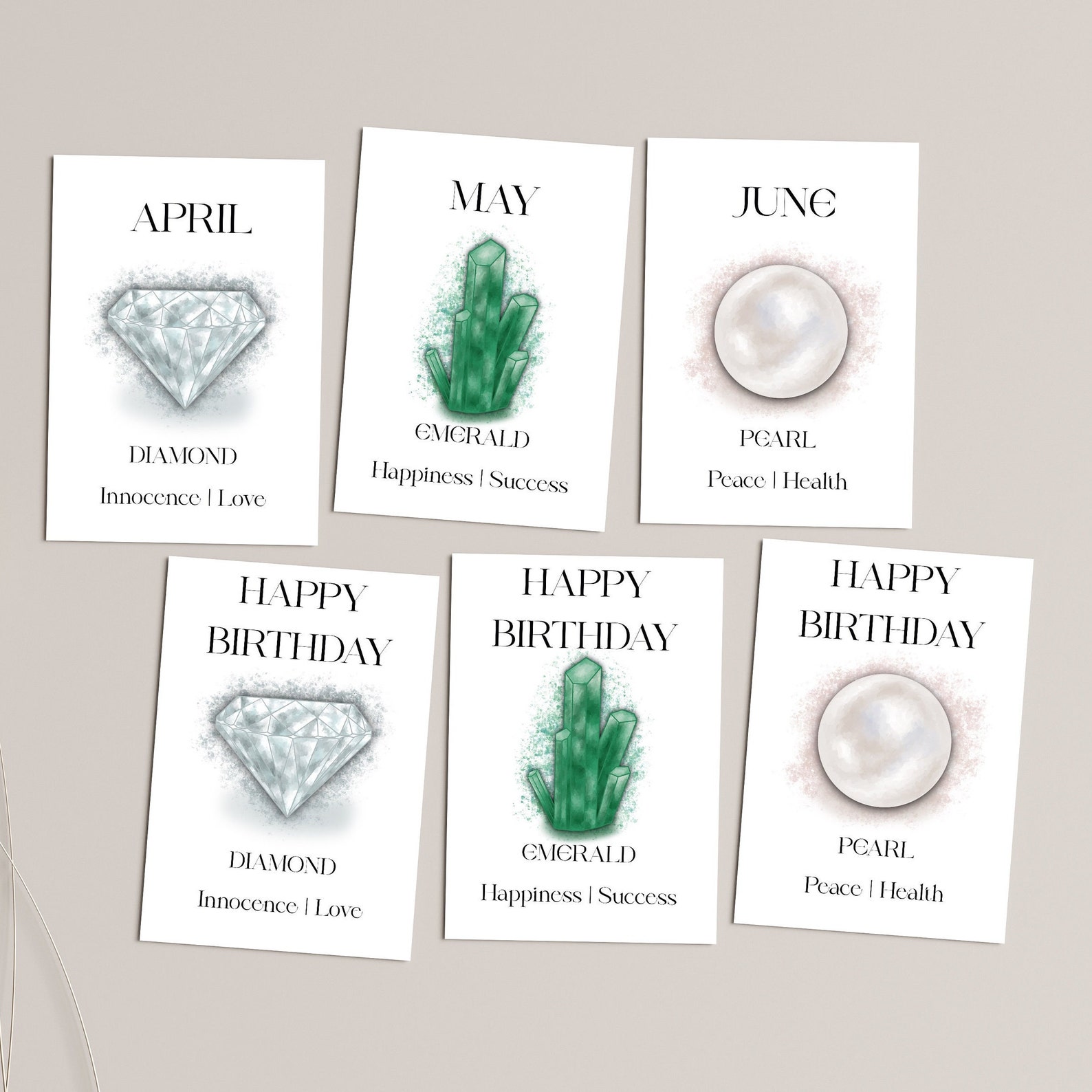 Birthstone Birthday Card, Crystal Greeting Card, 5x7 Card, Unique ...