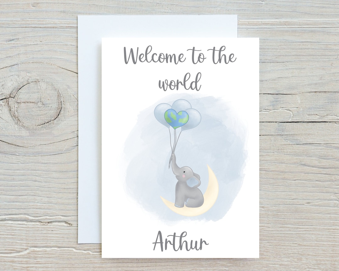 Personalised New Baby Boy Card, Blue Elephant Balloons, 'welcome to the ...