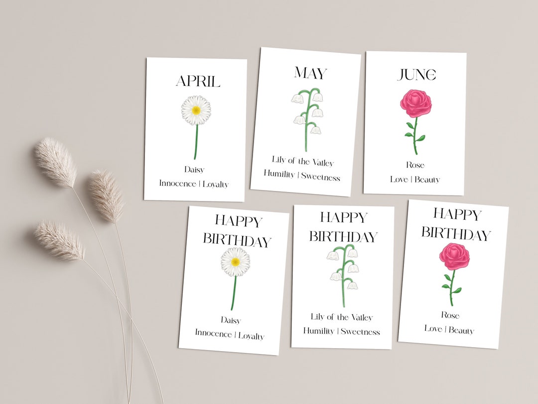 Illustrated Birth Flower Birthday Card, Personalised Floral Birth Month ...