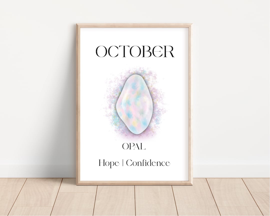 October Opal Digital Birthstone Print, Crystal Poster, Printable Wall ...