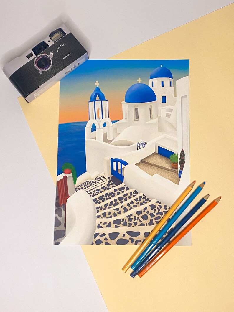 Santorini Greece Travel Print, Greek Buildings Wall Art A4, Coast ...