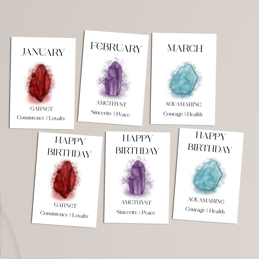 Birthstone Birthday Card, Crystal Greeting Card, 5x7 Card, Unique ...