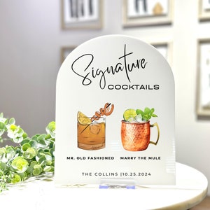 Signature Cocktails Bar Sign, Bar Menu, Acrylic Arch Wedding Bar Sign ...