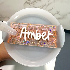 Personalized Acrylic Name Plate Topper, Custom Glitter Name Tag for Cup ...
