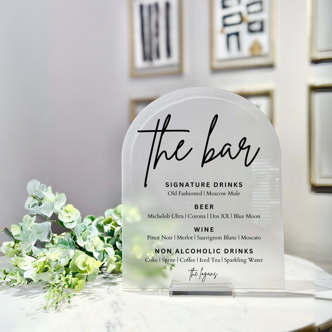 Signature Cocktails Bar Sign, Bar Menu, Acrylic Arch Wedding Bar Sign ...