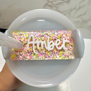 Personalized Acrylic Name Plate Topper, Custom Glitter Name Tag for Cup ...