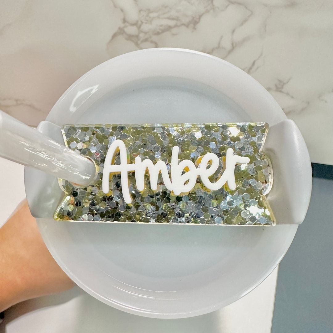 Personalized Acrylic Name Plate Topper, Custom Glitter Name Tag for Cup ...