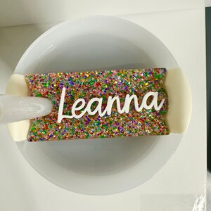Personalized Acrylic Name Plate Topper, Custom Glitter Name Tag for Cup ...