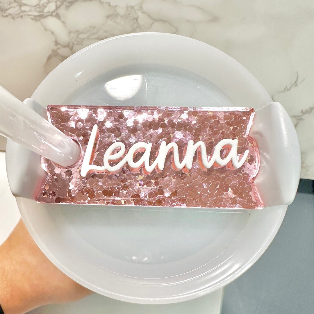 Personalized Acrylic Name Plate Topper, Custom Glitter Name Tag for Cup ...
