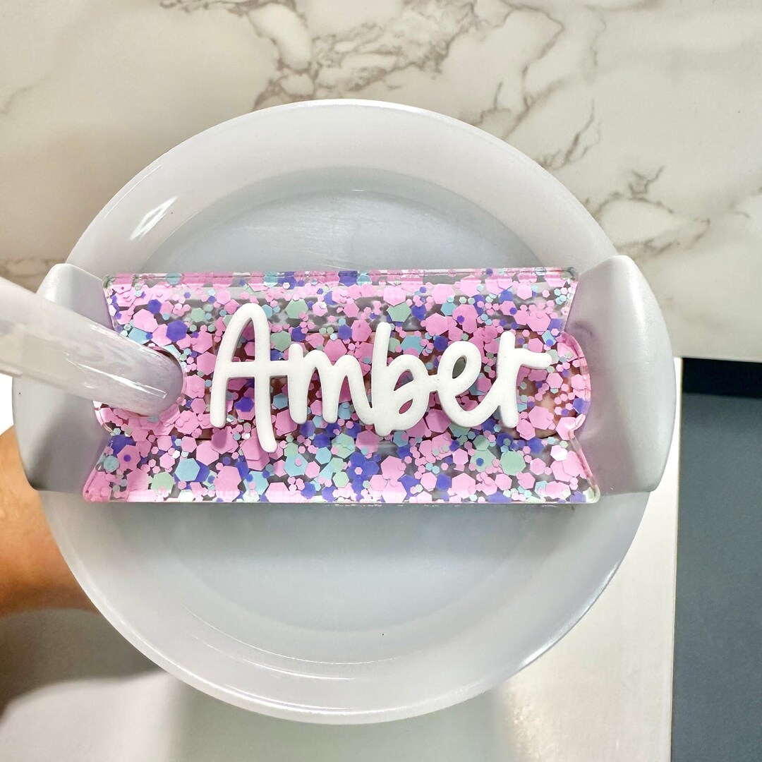 Personalized Acrylic Name Plate Topper, Custom Glitter Name Tag for Cup ...