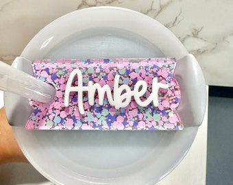 Personalized Stars Name Tag for Cup, Custom Glitter Name Plate Topper ...