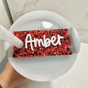 Personalized Acrylic Name Plate Topper, Custom Glitter Name Tag for Cup ...