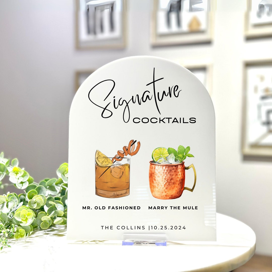 Signature Cocktails Bar Sign, Bar Menu, Acrylic Arch Wedding Bar Sign ...