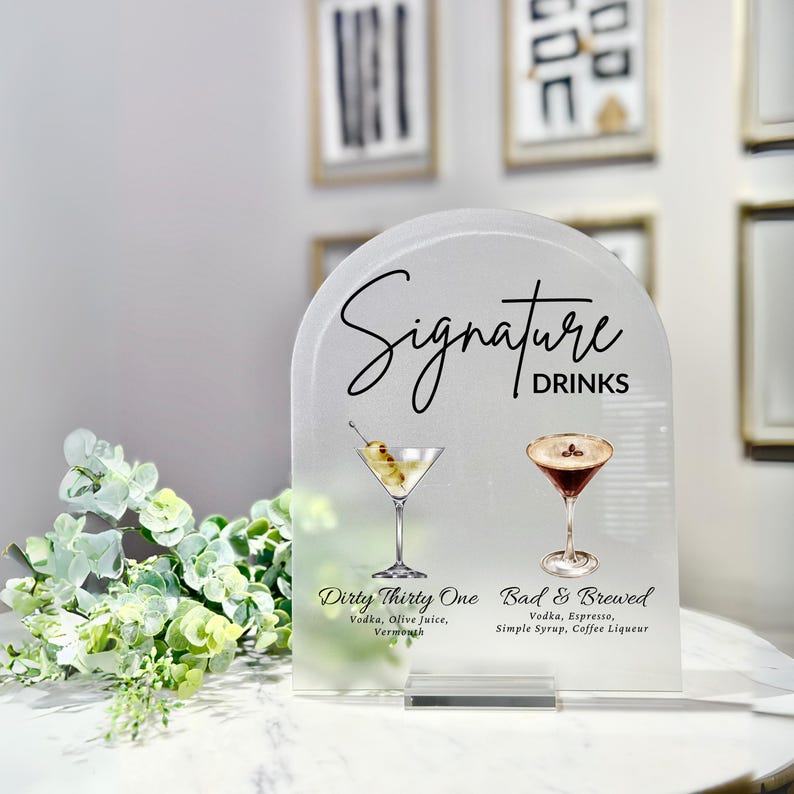 Signature Cocktails Bar Sign, Bar Menu, Acrylic Arch Wedding Bar Sign ...
