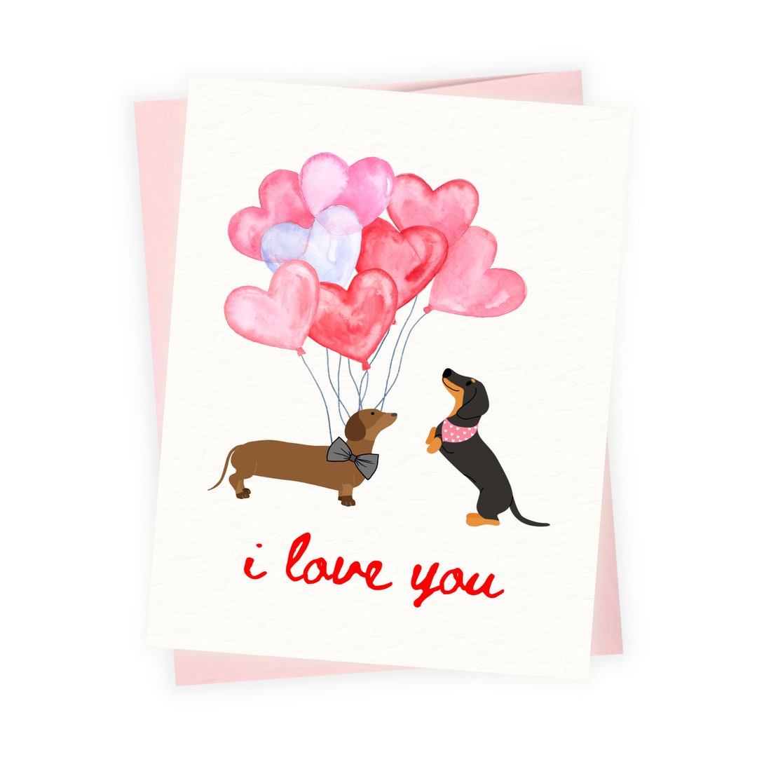 I Love You Dachshund Valentines Card, Wiener Dog Valentine Gift for ...