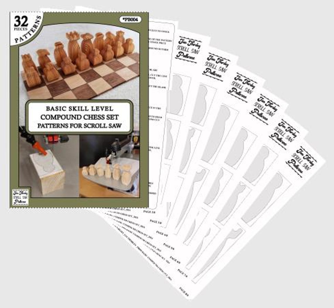 PB004 3D Chess Piece Scroll Saw Patterns: Compound Cut (PDF Pattern ...