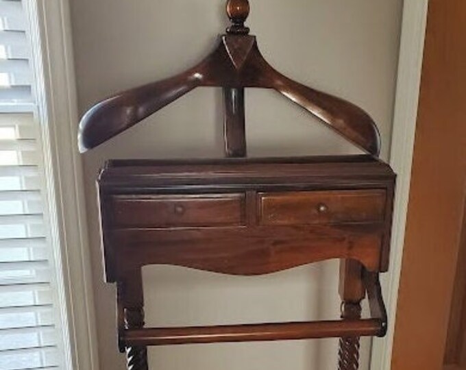 Vintage Stunning Wood Valet Stand Butler Stand With Drawers and Spiral ...