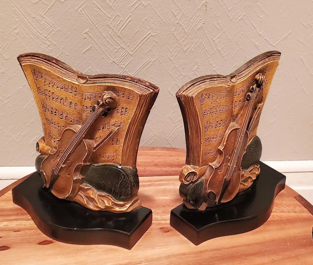 Vintage Syroco Wood Violin Musical Theme Bookends - Set of 2 - Etsy