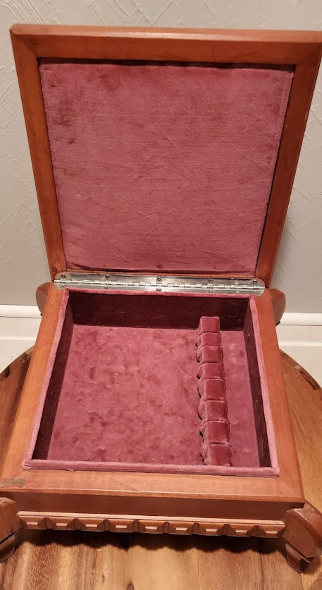 Beautiful and Unique Vintage Wood Carved Jewelry Box With Metal Floral ...