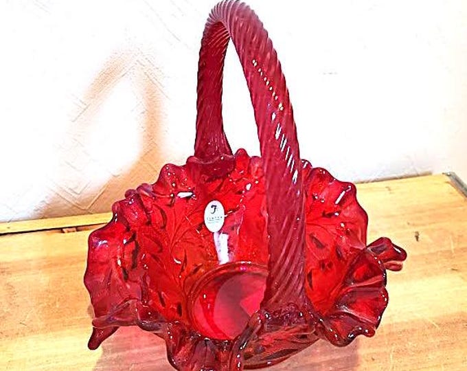 Vintage Fenton Ruby Red Rose Glass Basket - Etsy