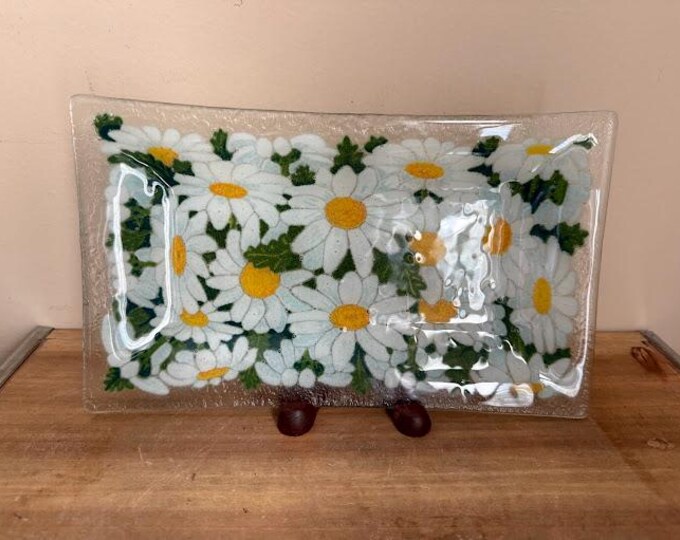 Retired Peggy Karr Daisy Flower Plate Rectangular Glass Plate - Made in ...