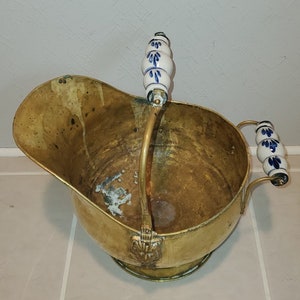 Vintage Brass Coal Scuttle Delft Handles Lion Decor - Etsy