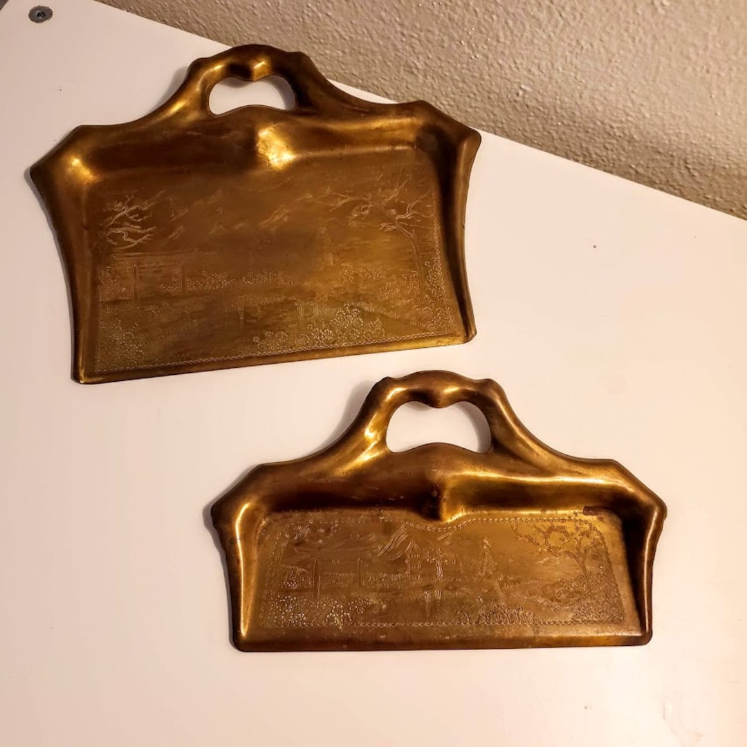 Vintage Asian Etched Art Butler Silent Sweepers Crumb Catcher Dust Pans ...