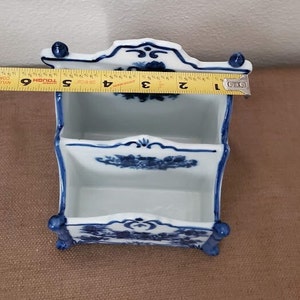 Vintage Blue and White Porcelain Letter Holder Desk Organizer Makeup ...