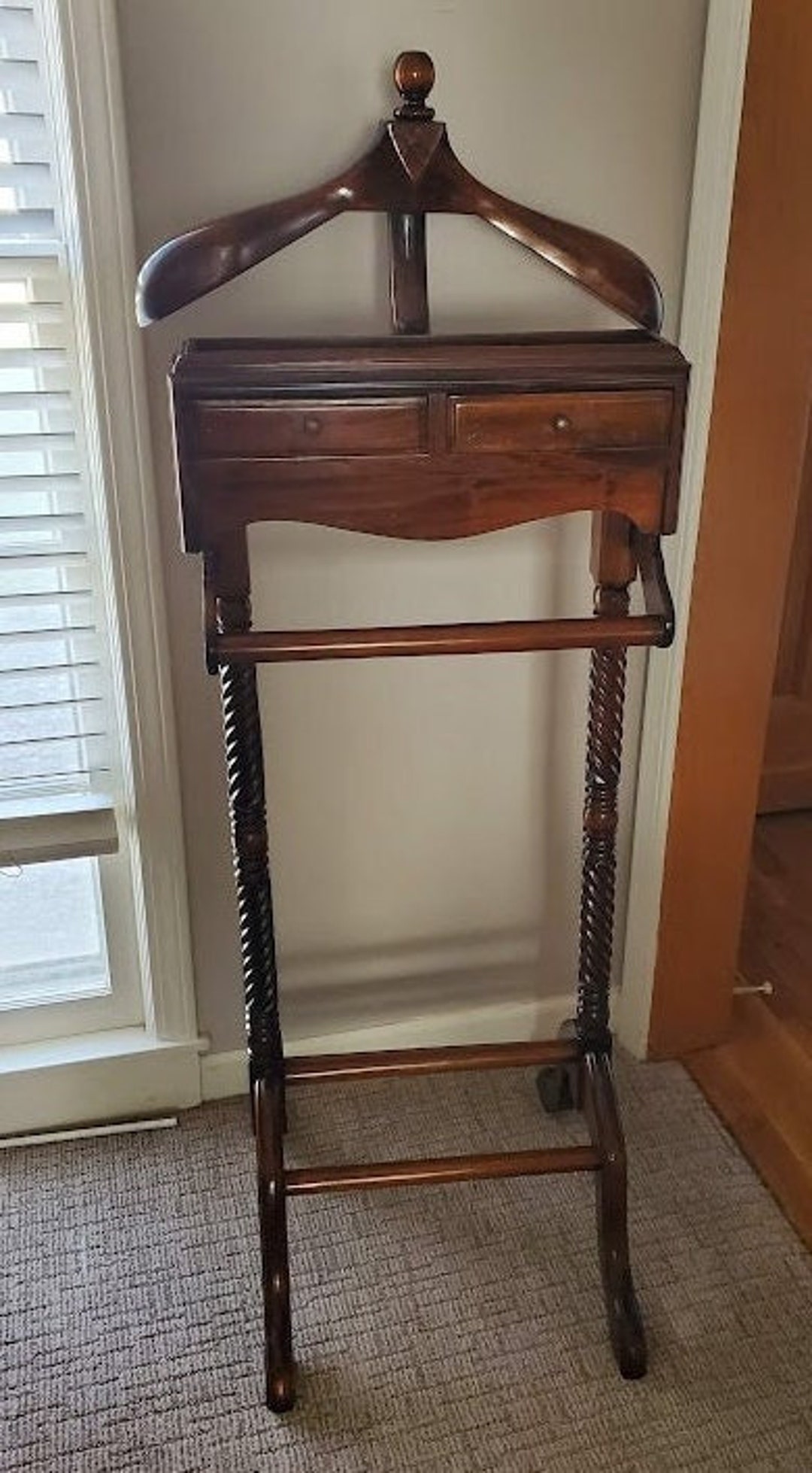 Vintage Stunning Wood Valet Stand Butler Stand With Drawers and Spiral ...