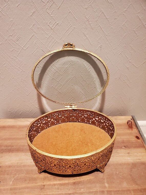 Vintage Gold Filigree Trinket Box Jewelry Box Jewelry… - Gem