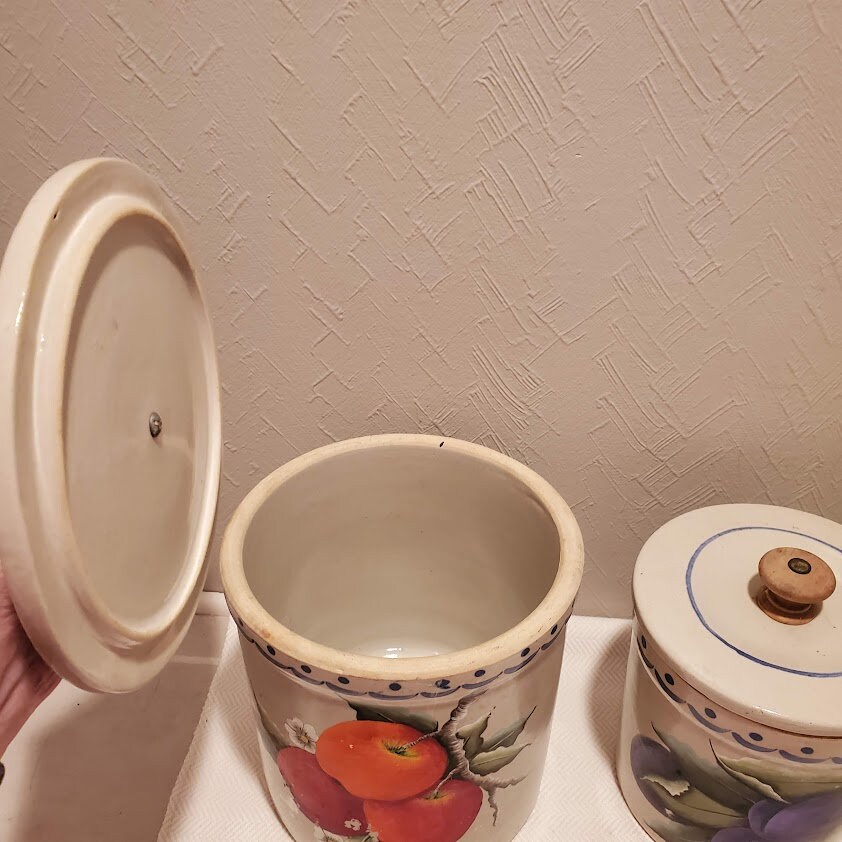 RARE Vintage Crock Hand Painted Canister Set - Etsy