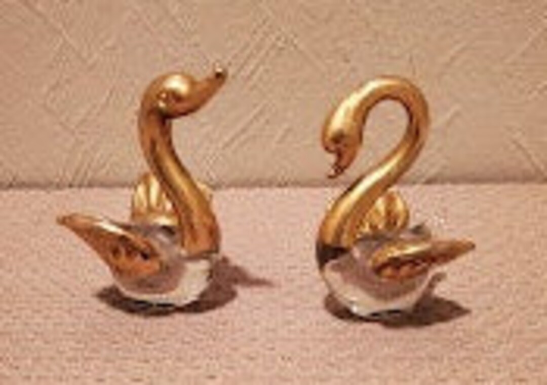 Vintage Small Glass Gold Swans - Set of Two - Etsy