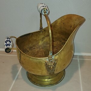 Vintage Brass Coal Scuttle Delft Handles Lion Decor - Etsy