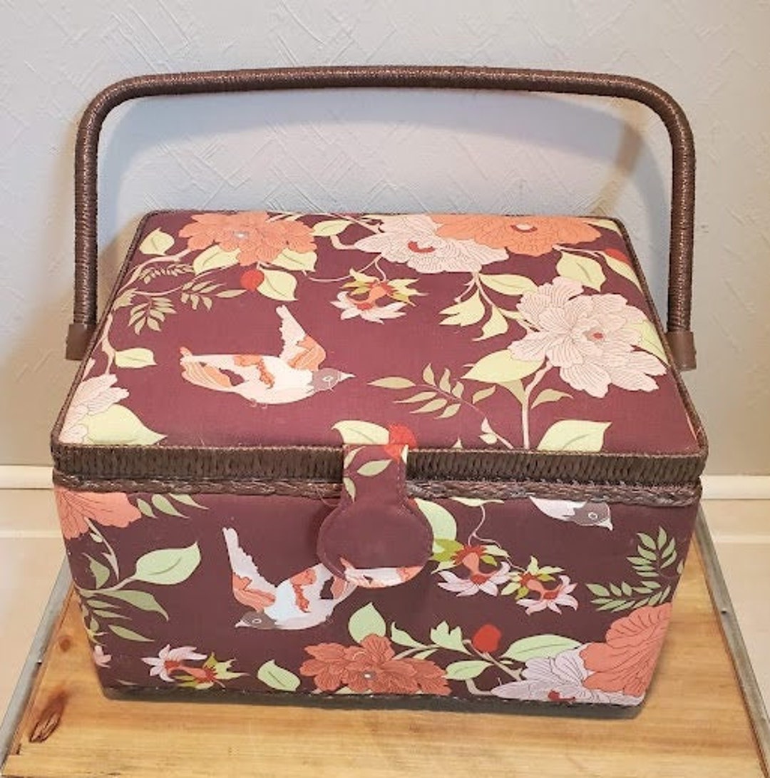 Vintage Wicker and Fabric Bird and Floral Sewing Box Sewing Basket - Etsy