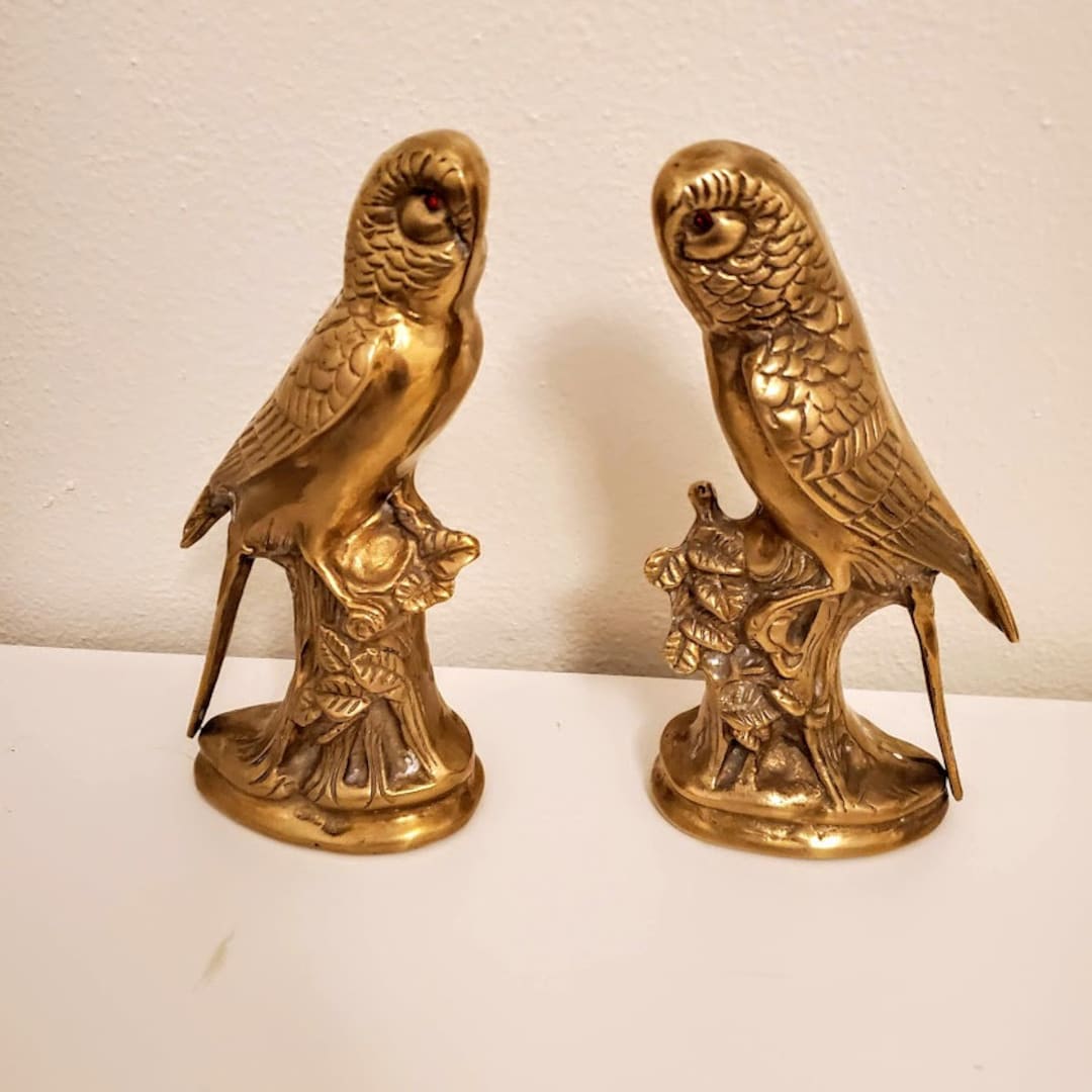 Vintage Solid Brass Parakeets With Ruby Bejeweled Eyes Bookends - Etsy