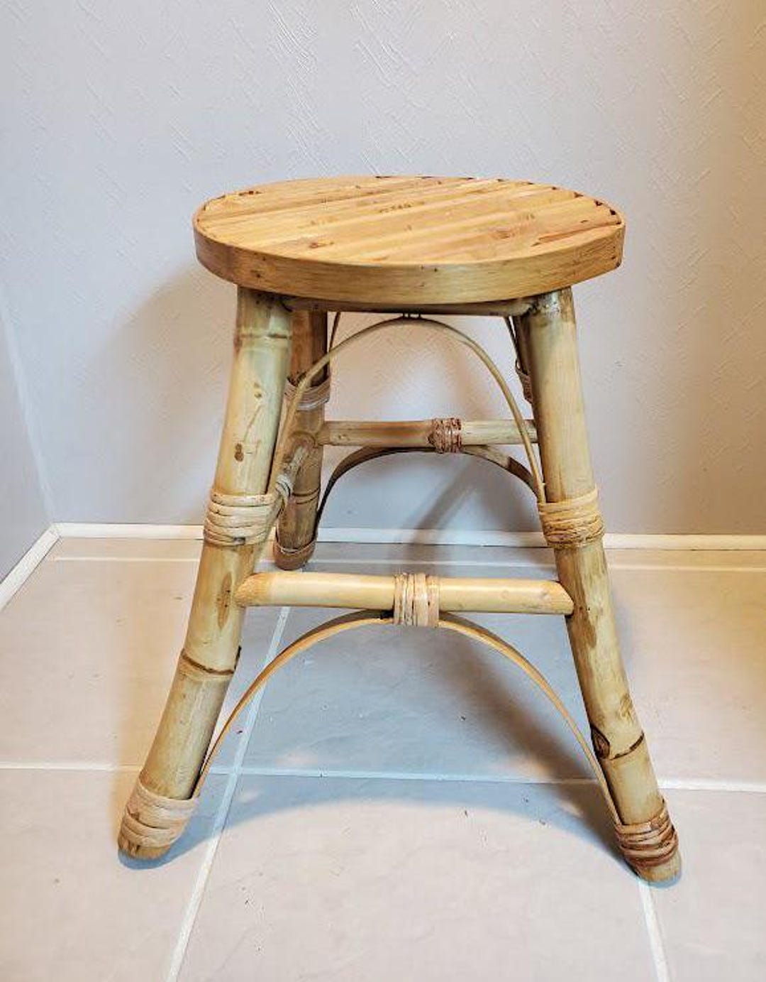 Bamboo and Rattan Stool / Plant Stand / Foot Stool - Etsy