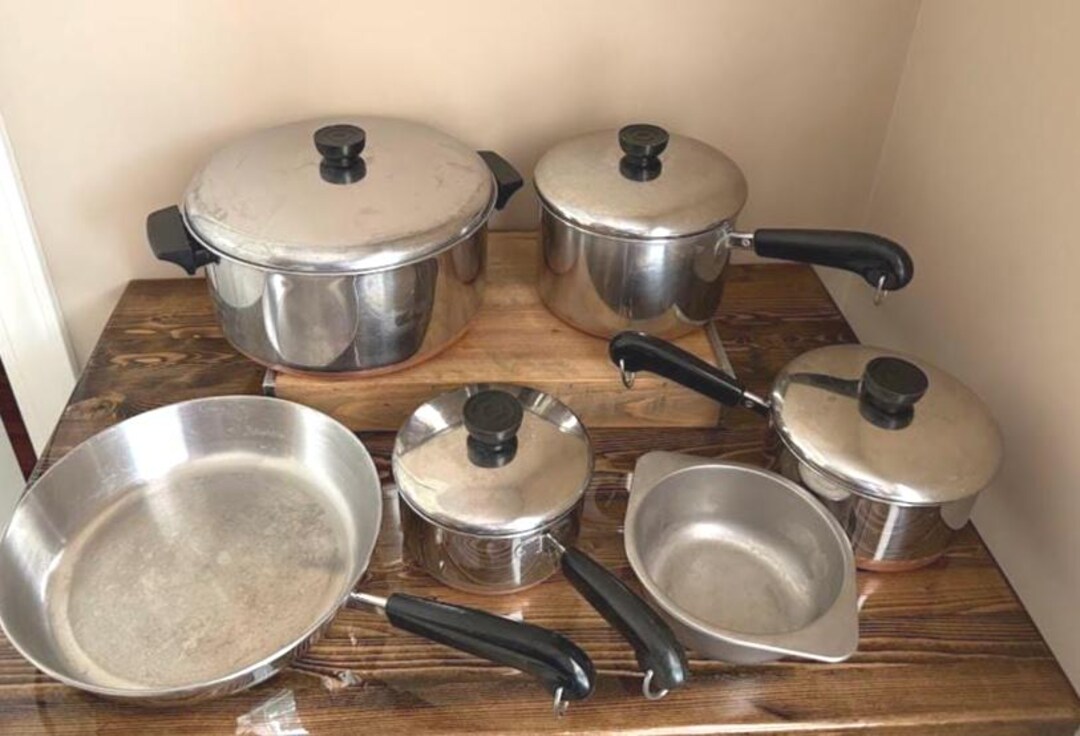 Vintage Revere Ware Copper Clad Pot and Pan Set - Five Pots and Pans ...