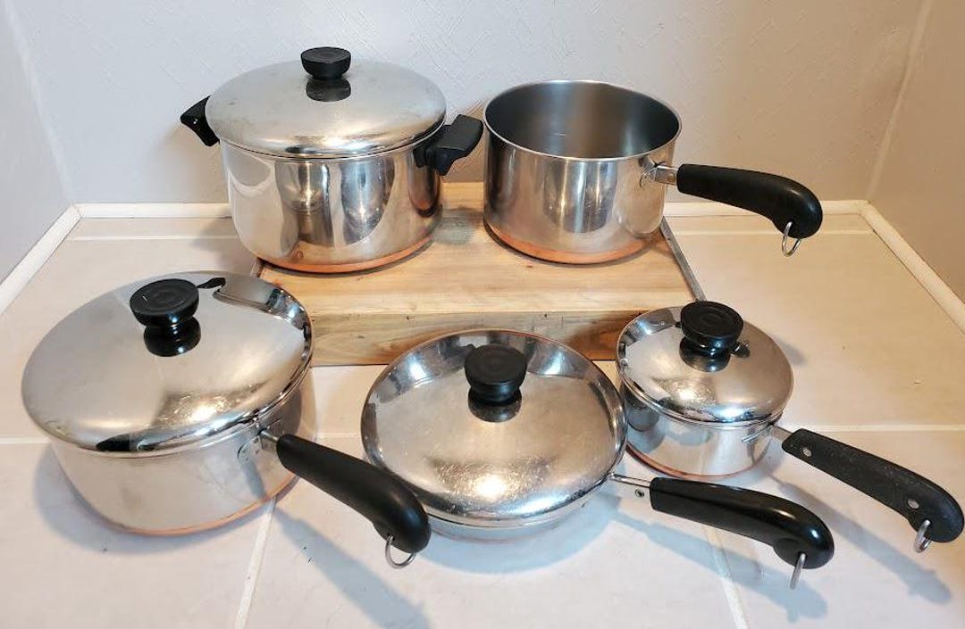 Vintage Revere Ware Pot and Pan Set With Copper Bottoms -five Pots/pans ...