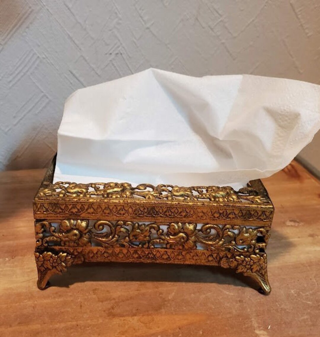 Vintage Gold Filigree Small Tissue Box Rare - Etsy