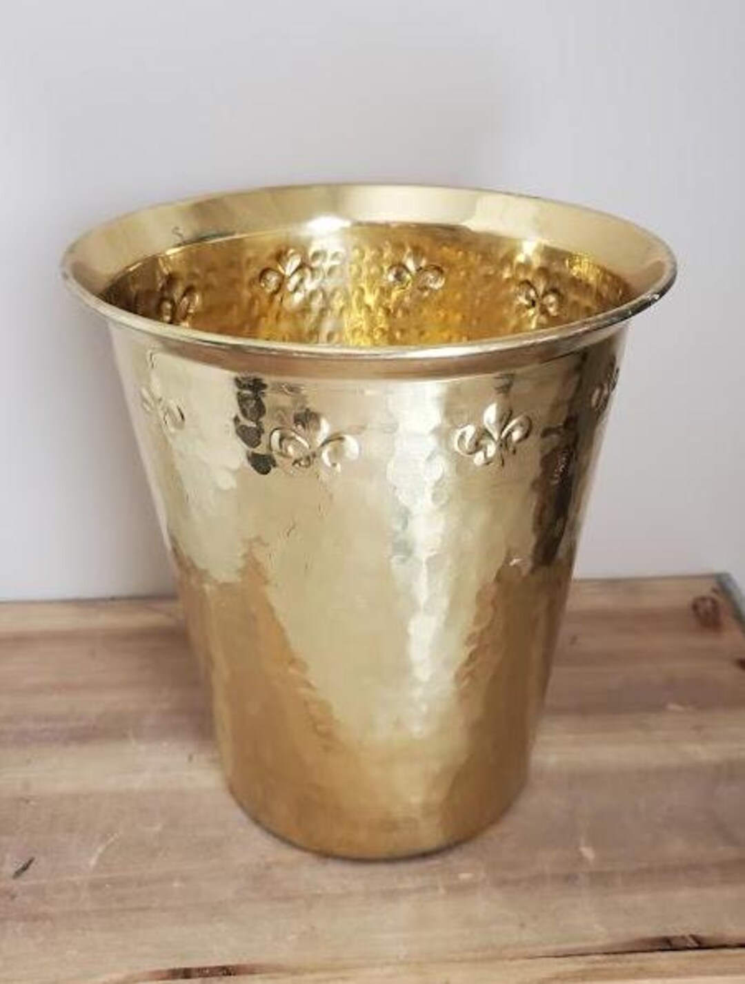 Vintage Hammered Brass Container for Plant Display / Wastebasket / Wine ...