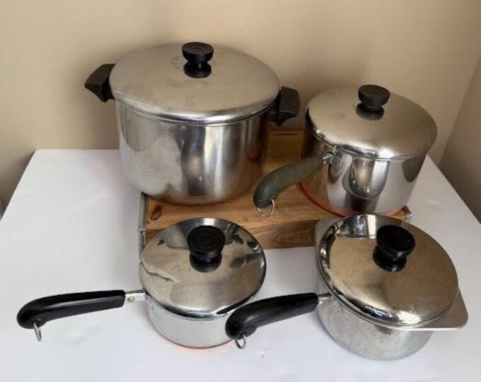 Vintage Revere Ware Copper Clad and Stainless Steel Pot and Pan Set ...