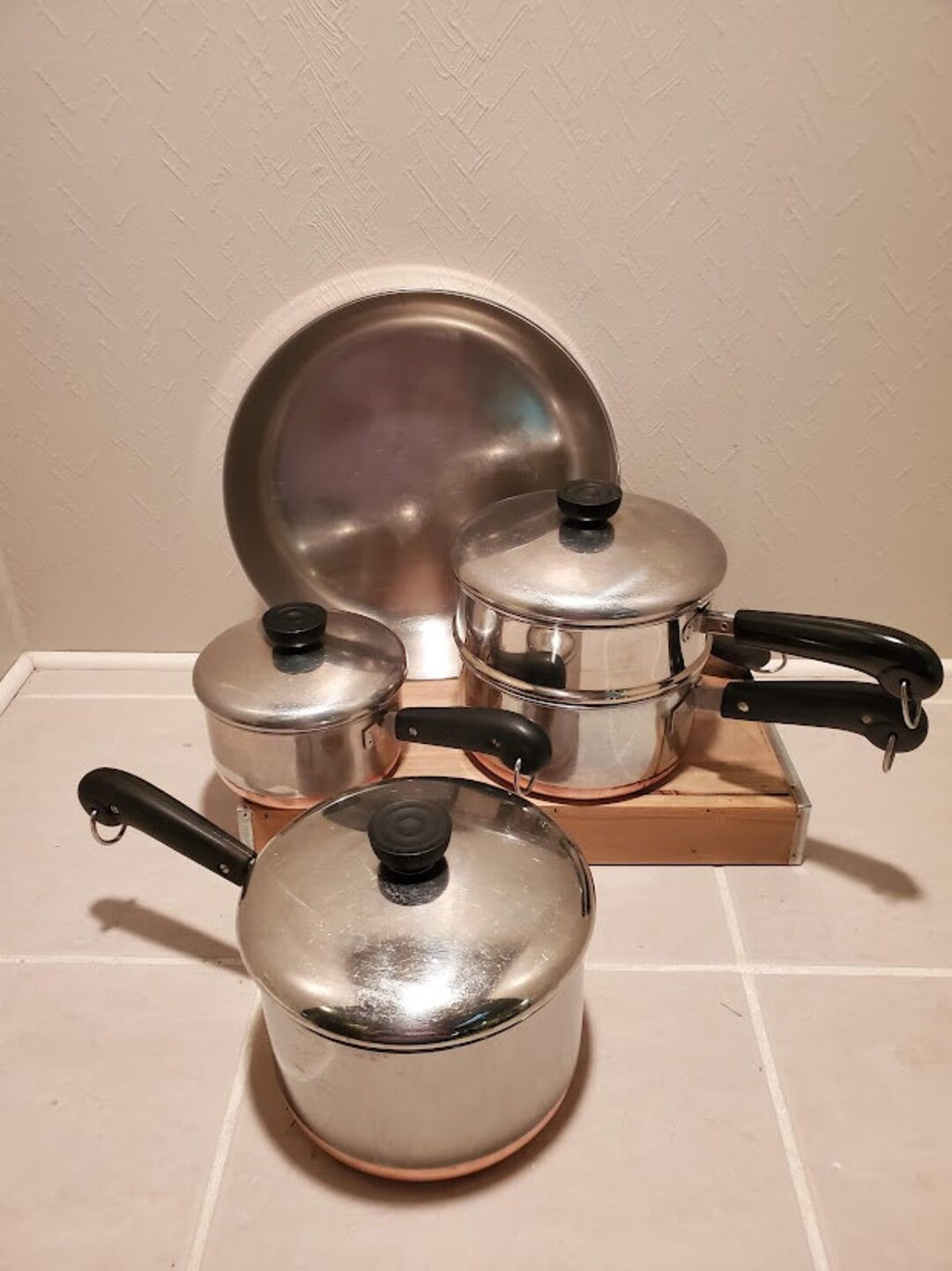 Vintage Revere Ware Pot Copper Clad Set - Three Pots With Lids a Double ...