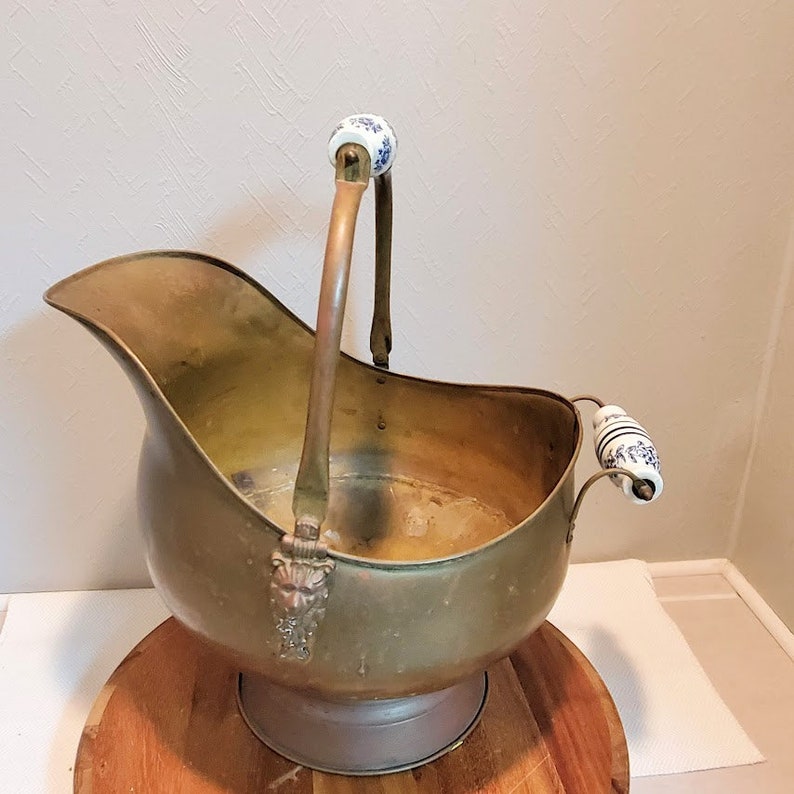 Vintage Large Brass Coal Scuttle Delft Handles Lion Decor - Etsy