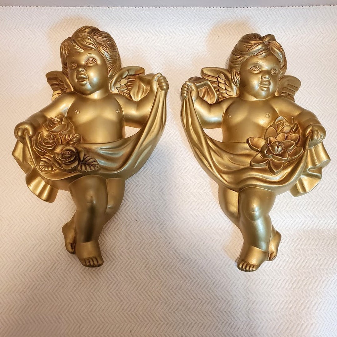 Vintage Miller Studio Chalkware Gold Cherubs - Set of 2 - Etsy