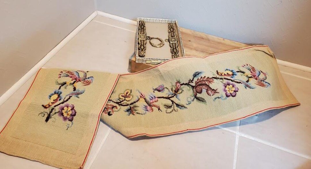 Vintage Victorian Floral Bird Needlepoint Bell Pull Bell Ringer ...