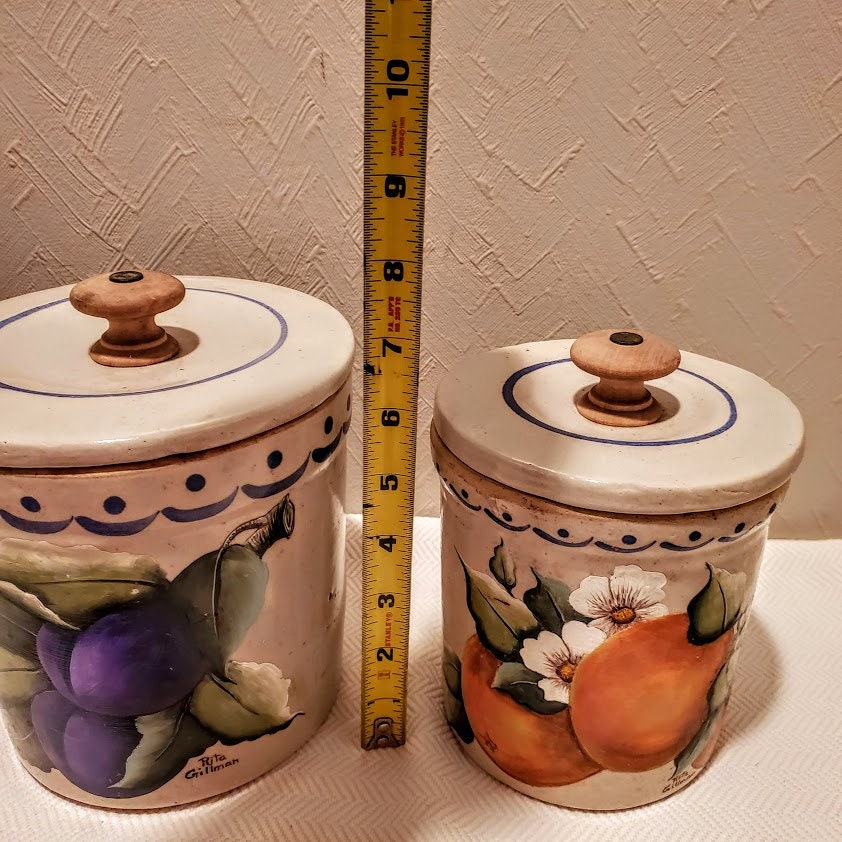 RARE Vintage Crock Hand Painted Canister Set - Etsy