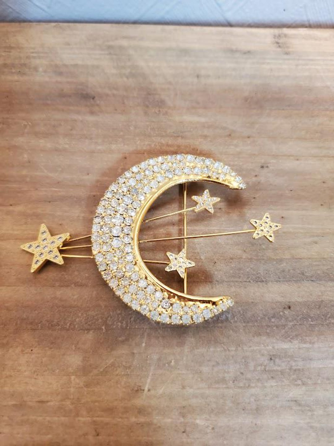 Vintage Bauer Crescent Moon and Shooting Stars Crystal Rhinestone ...