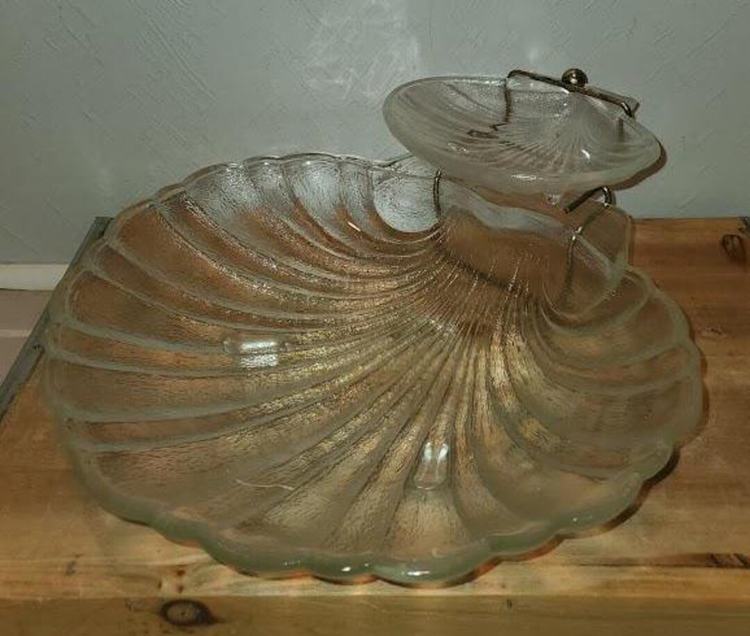 Vintage MCM Clear Glass Clam Shell Chip and Dip Bowl Set - Etsy
