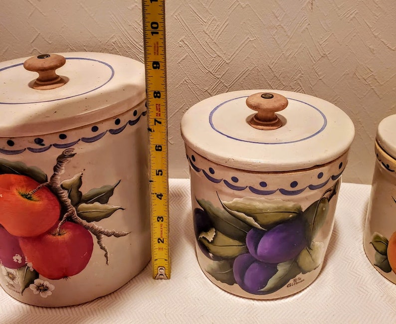 RARE Vintage Crock Hand Painted Canister Set - Etsy